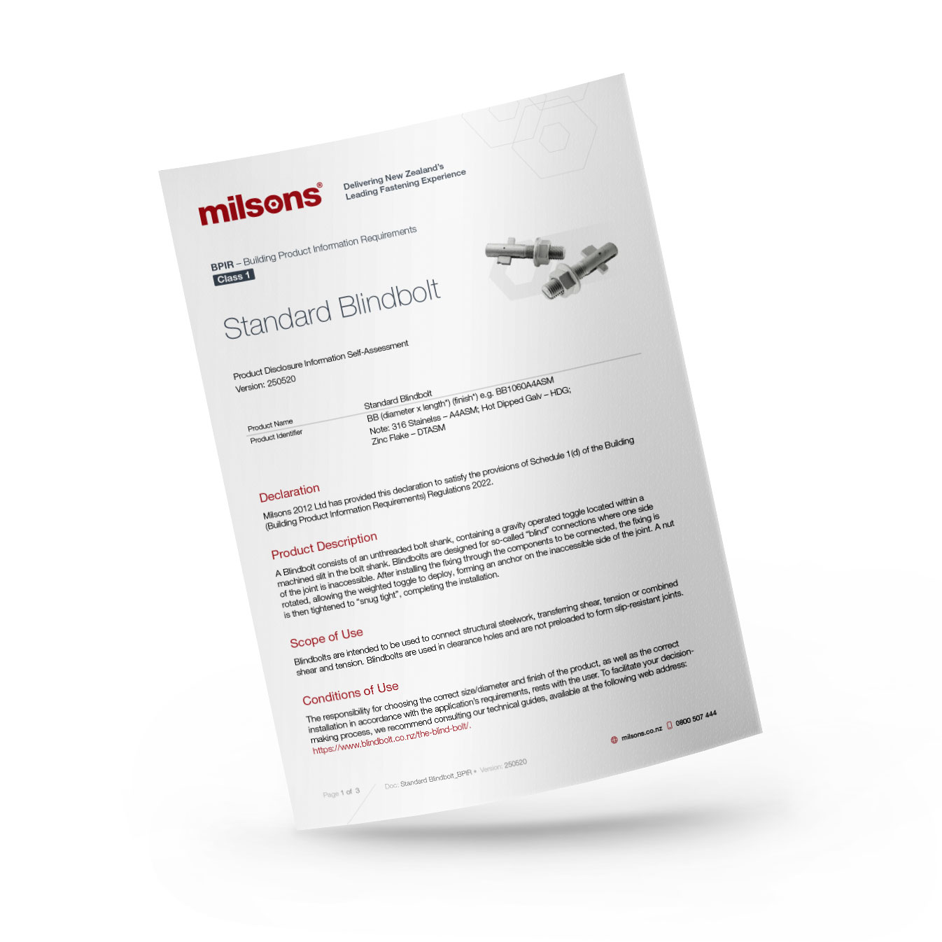 High Strength Friction Grip (HSFG) bolts | Milsons